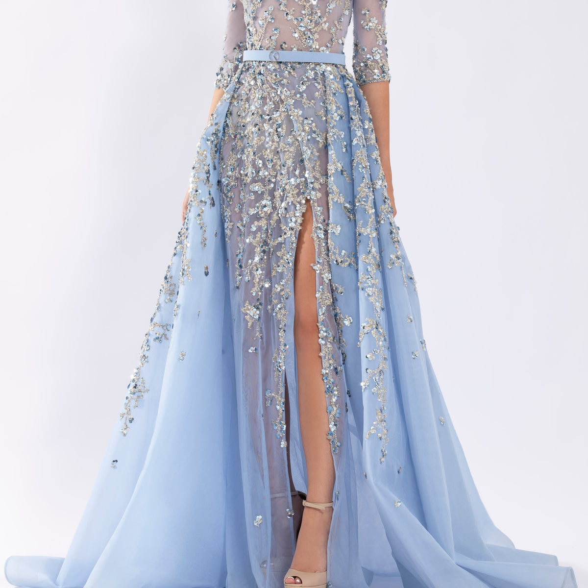 Tulle beaded dress with envelope skirt and overskirt – Elilhaam