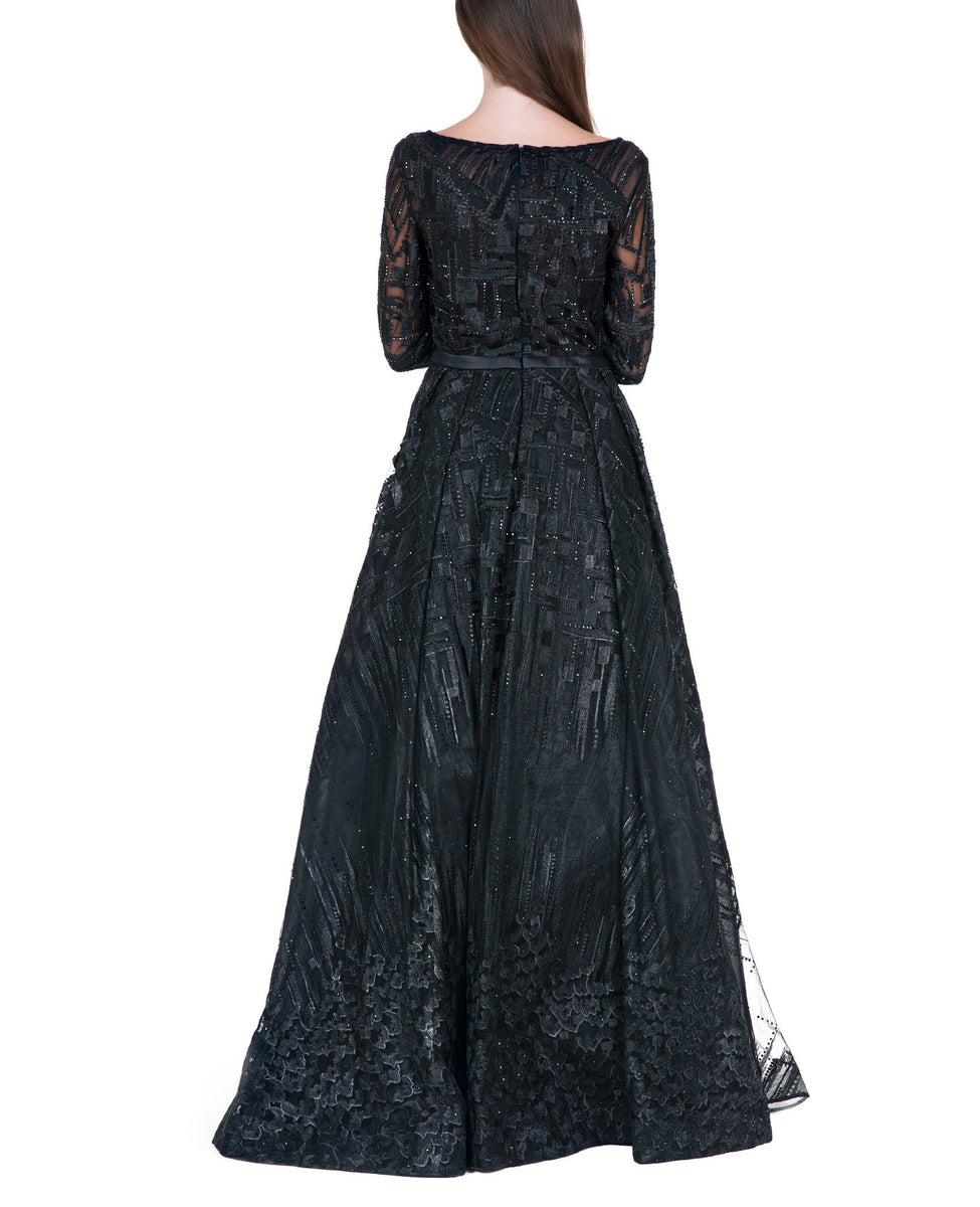Black Boat Neck Embellished Overall Gown – Elilhaam